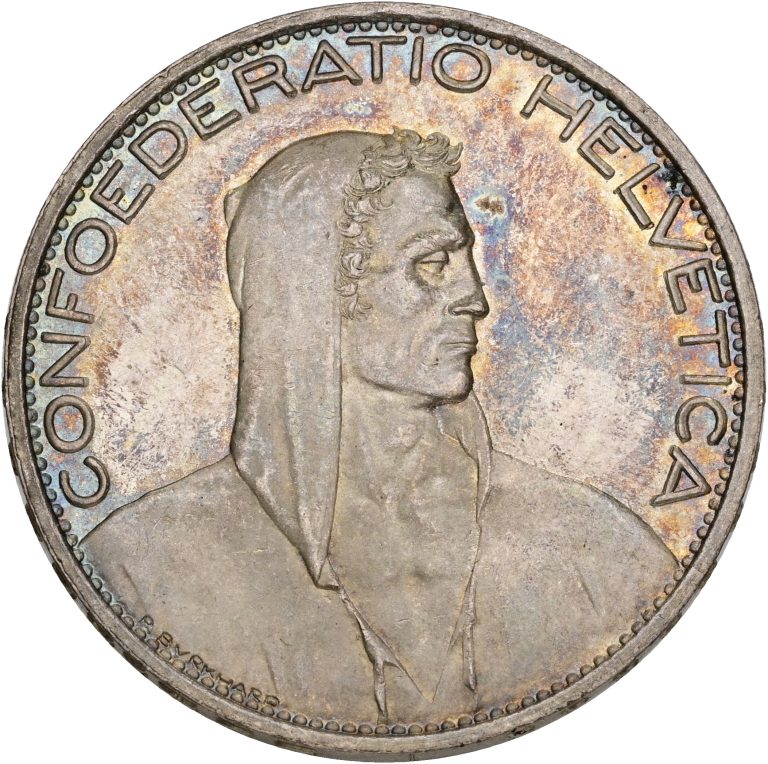 Switzerland, 5 Franken 1925, HMZ 2- 1199, KM 38, AU, prooflike character. - Oslo Montgalleri ...